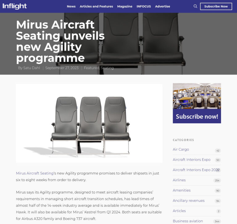 Mirus Aircraft Seating Unveils New Agility Programme - Inflight – Mirus